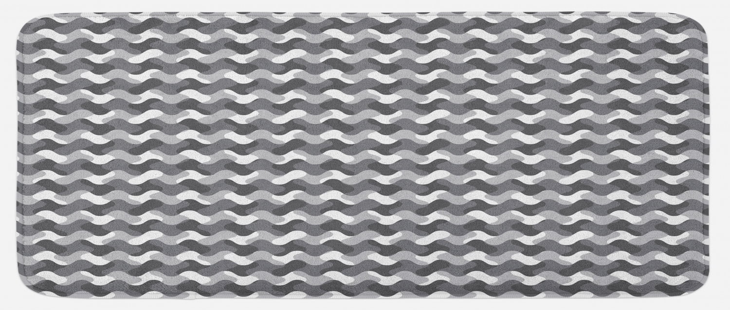 Grey Kitchen Mat, Minimalist Gradient Wavy Flat Lines Various Color ...