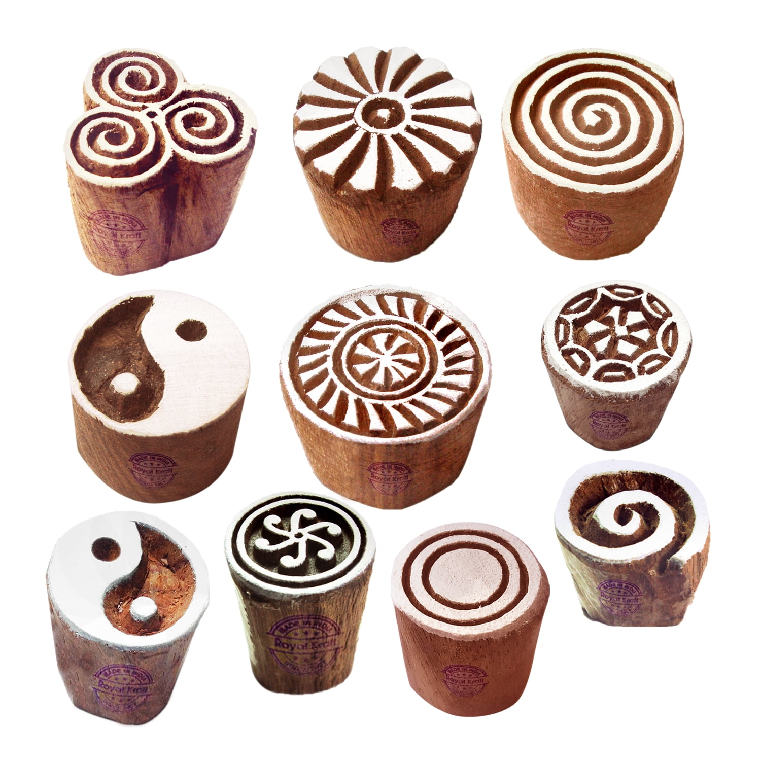 Royal Kraft Textile Wood Blocks Small Round Shape Printing Stamps (Set ...