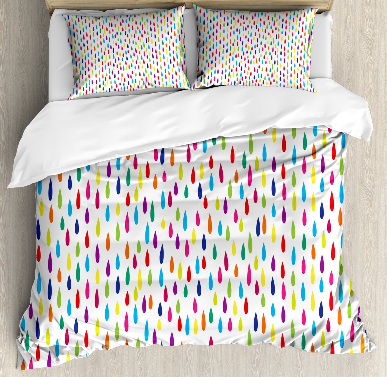 Rain Duvet Cover Set Queen Size, Rainbow Colors of Stylized Raindrop ...