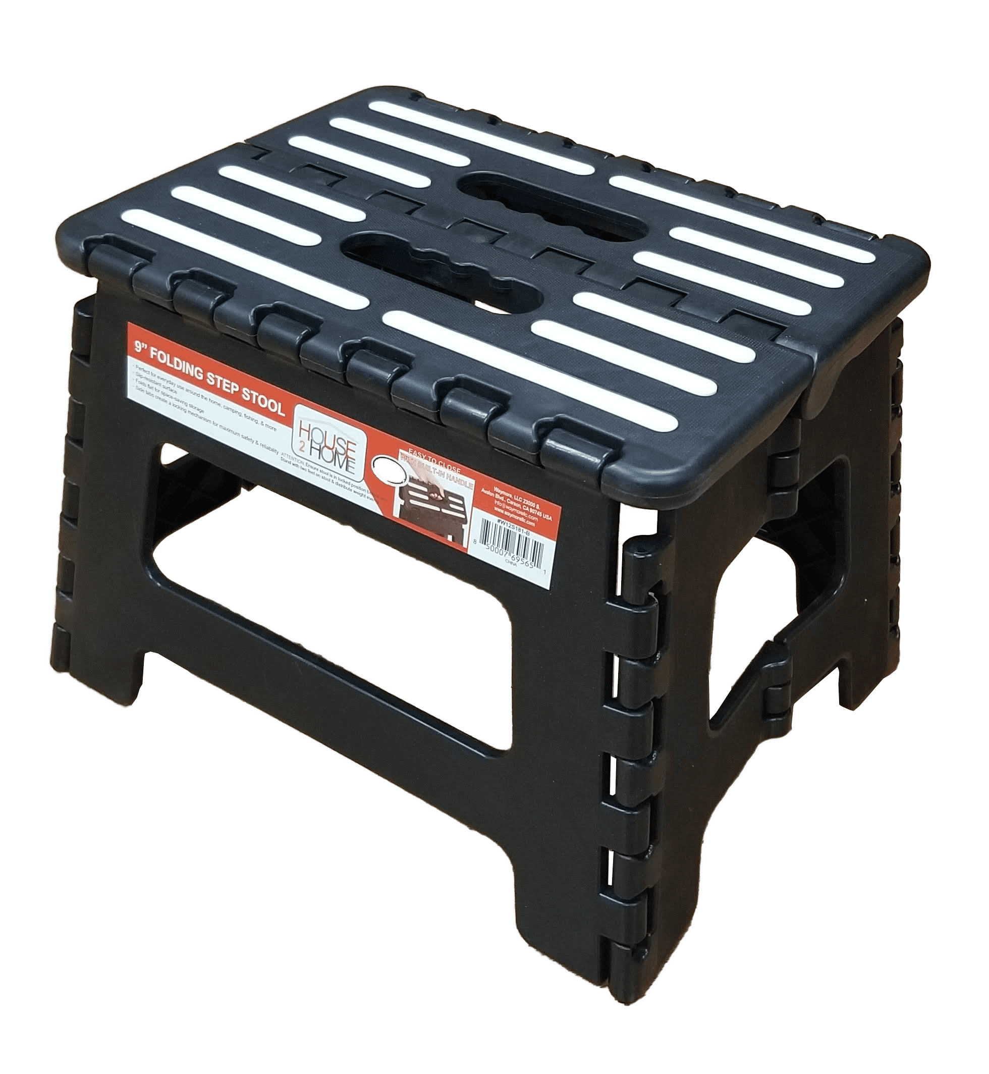 House 2 Home 9" Plastic 1 Step Folding Step Stool Black with White Grip ...