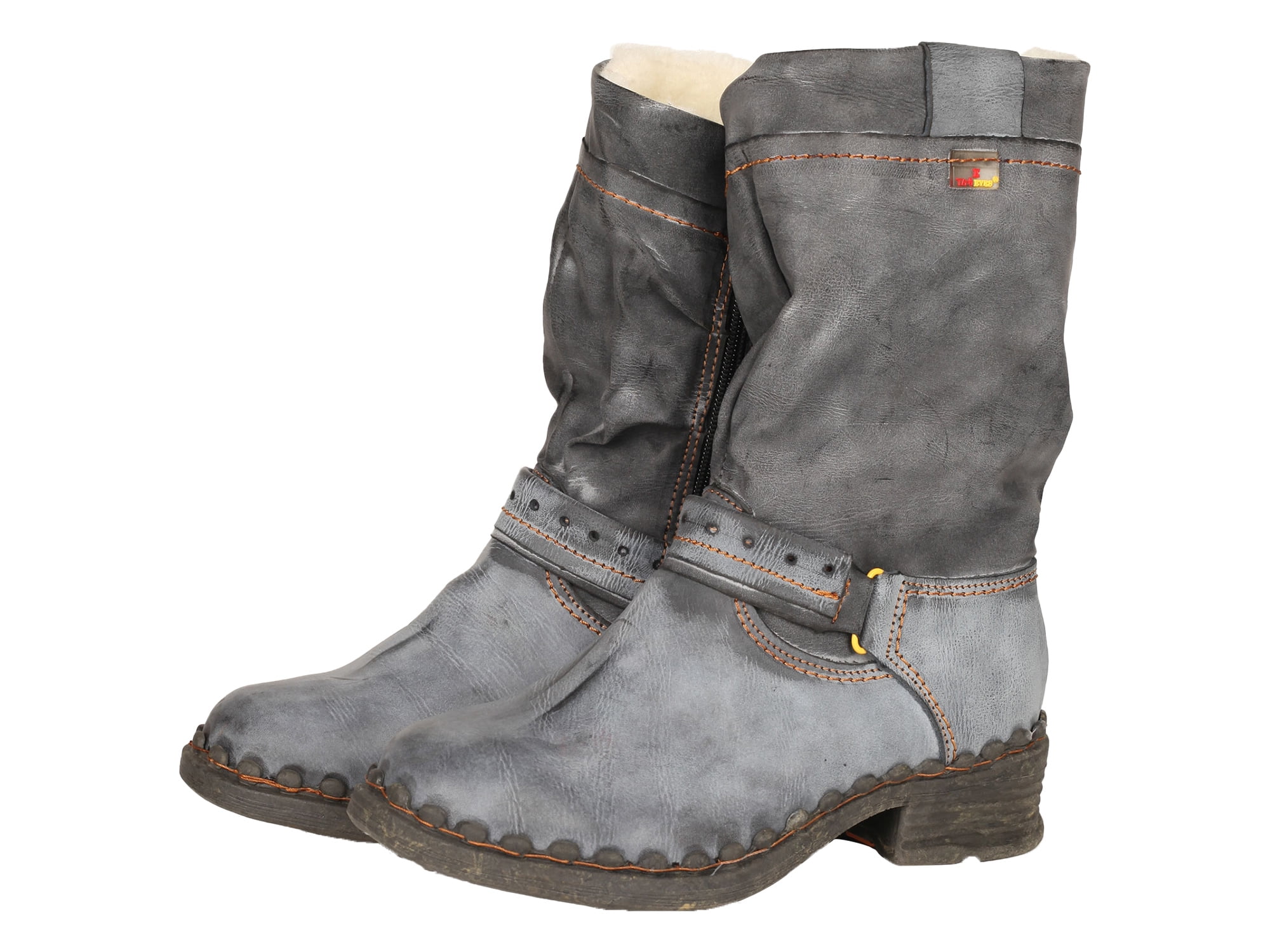 TMA EYES Buckle-Accent Leather Faux Fur Women Boots - Walmart.com