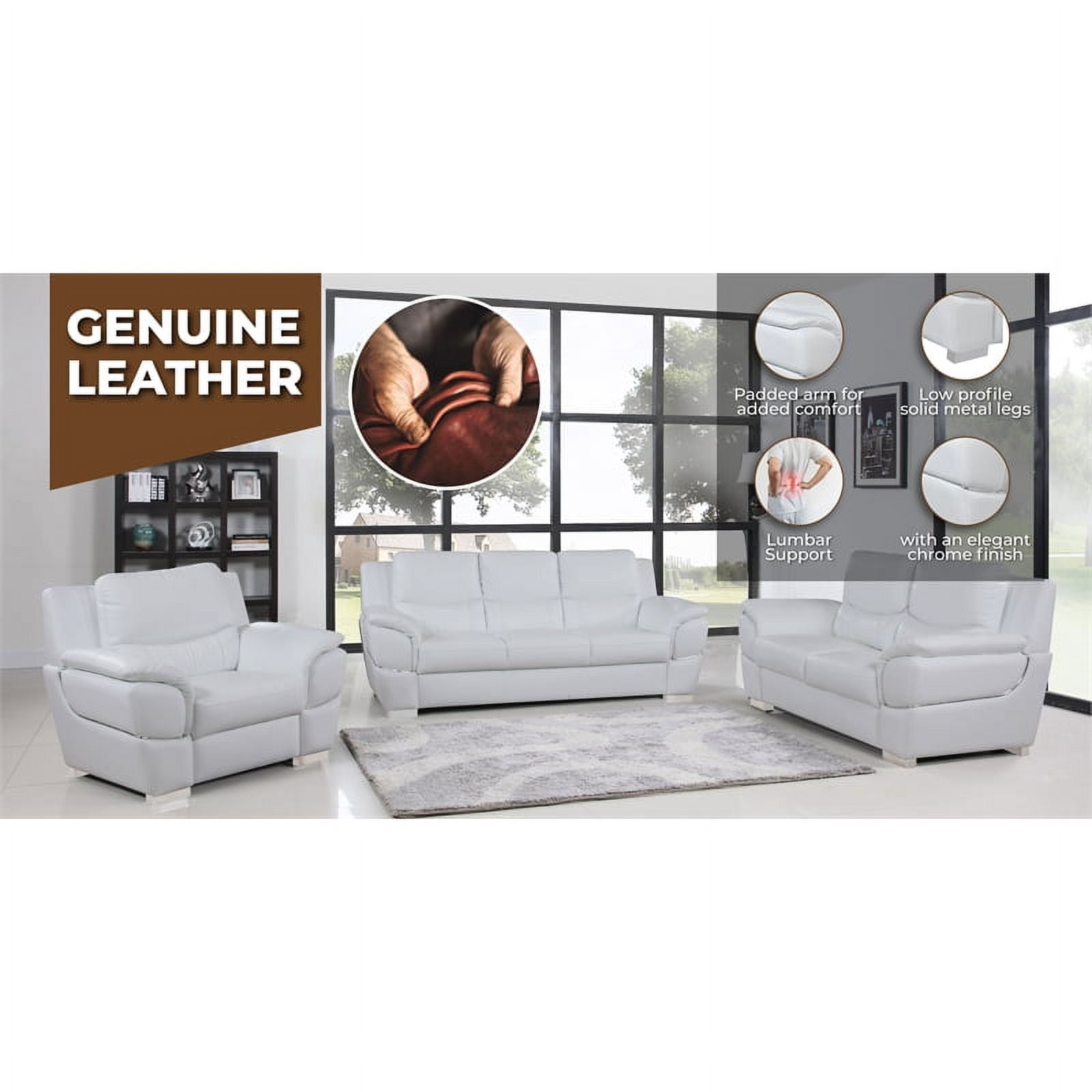 Elegant White Leather Sofa Set | Baci Living Room
