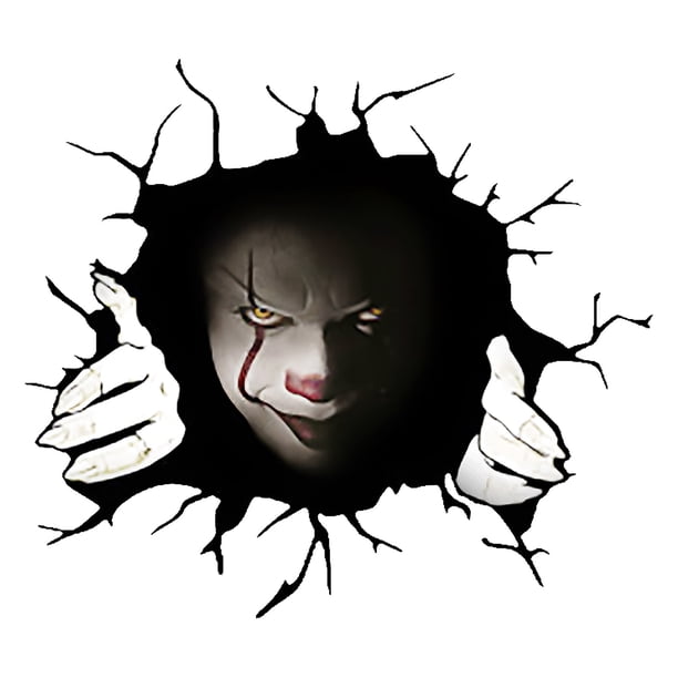 Halloween Clown Wall Decal Break In 3D Mural Horrific Halloween Clown ...