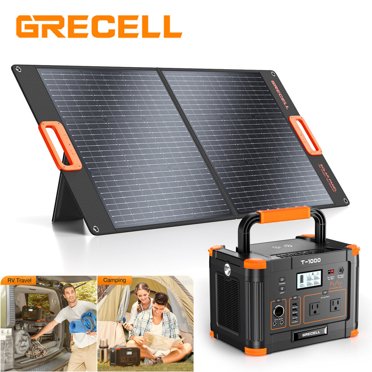 EBL Power Station 1000W Solar Generator + 2 Pcs 100W Portable Solar Panel for Outdoor Camping ...