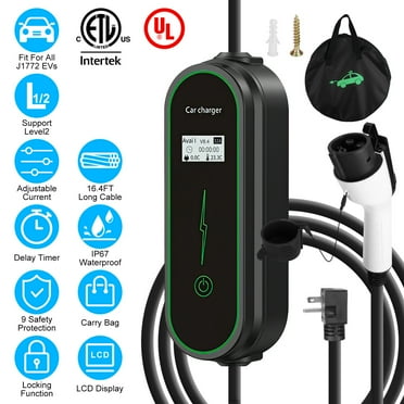 HiJob 25FT Portable Level 2 EV Charger with 5-15 Adapter for Quick ...