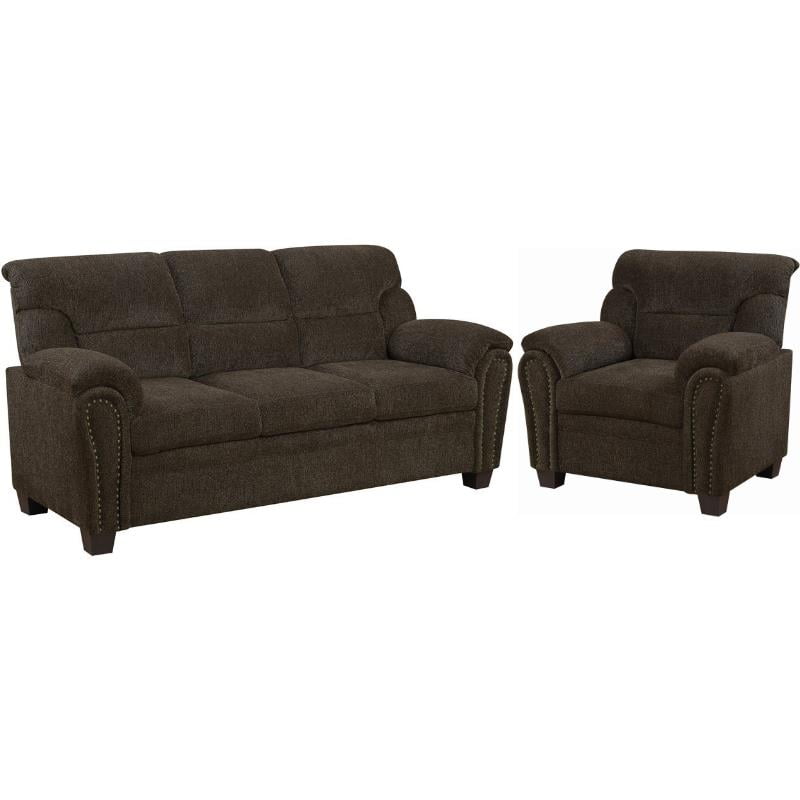 Home Square 2 Piece Set with Upholstered Sofa and Chair with Nailhead ...