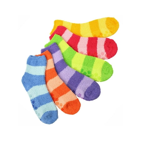 Luxury Divas - Multicolor Thick Striped 6 Pack Fuzzy Socks - Walmart.com