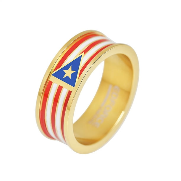 Men's Yellow Gold Tone Stainless Steel Puerto Rico Flag Band Ring ...