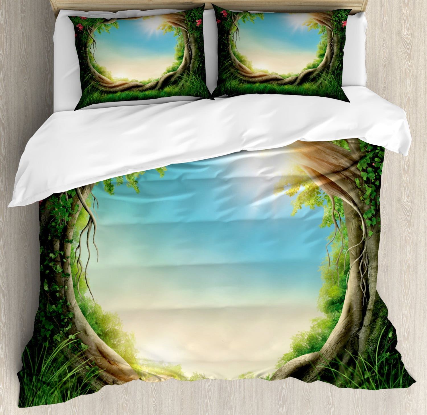 Tree Duvet Cover Set Queen Size, Enchanted Forest in Spring Fresh ...