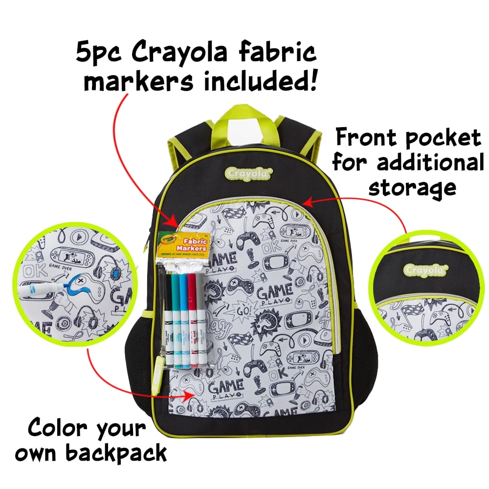 Buy Crayola Boys Gaming Backpack DIY Backpack with Crayola Markers 16 ...
