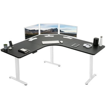 VIVO Electric 77" x 71" Modern Office Computer Tall Corner Desk, Dark ...