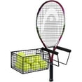 MyGift Wall Mounted Black Metal Tennis Racket Holder with Ball Storage ...