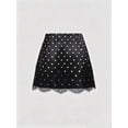 Black Polka Dot Satin Mini Skirt With Lace Trim, Elegant Retro A-Line ...