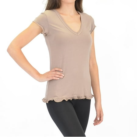 Elita Bamboo Ruffle Tee In Taupe | Walmart Canada