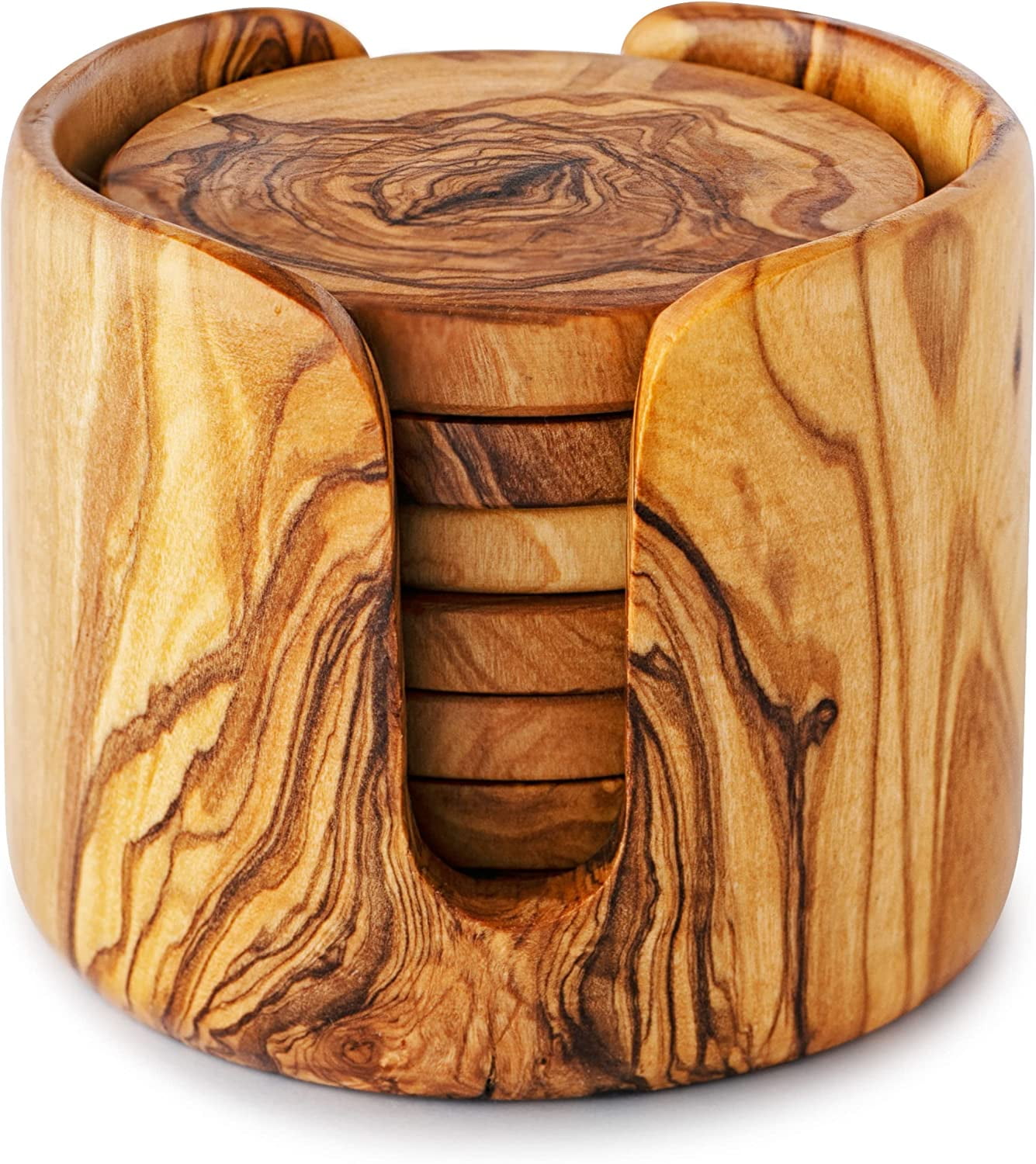 Olive Wood Table Coasters in a Non Rustic Holder - Set of 6 - Handmade ...