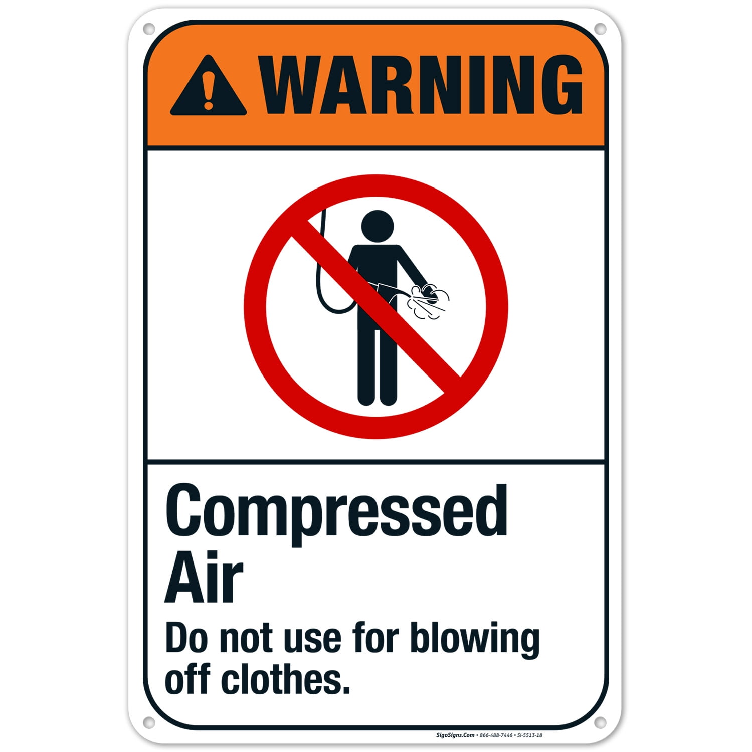 Compressed Air Do Not Use For Blowing Off Clothes Sign, ANSI Warning ...