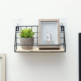 S/M/L Wooden Iron Wall Shelf Wall-Mounted Storage Rack Small Items ...