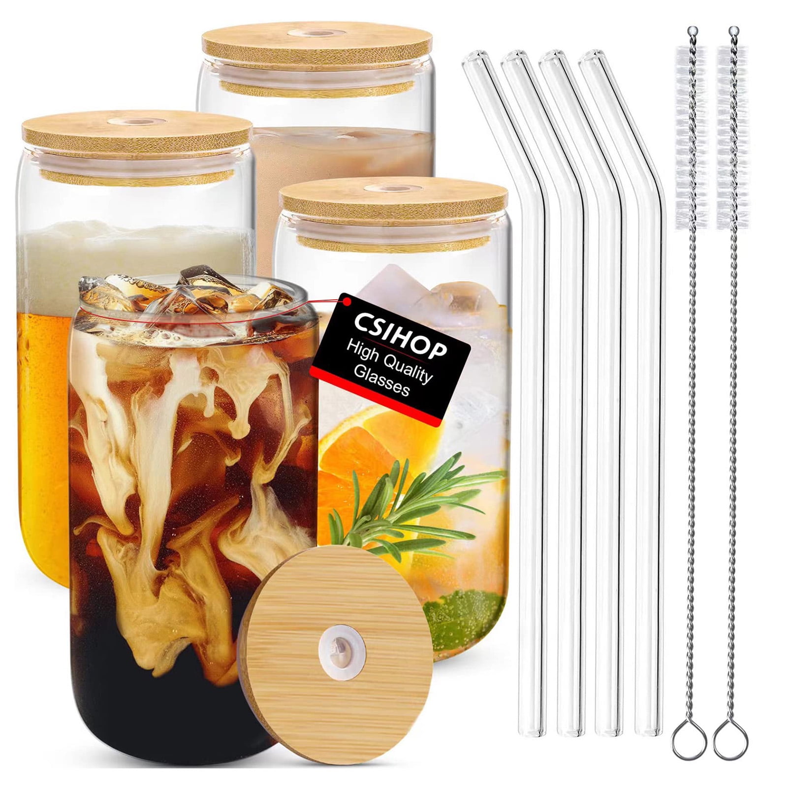 Anvazise 500ml Glass Cup with Straw Wooden Lid Silicone Sealing Ring High Temperature Resistant ...