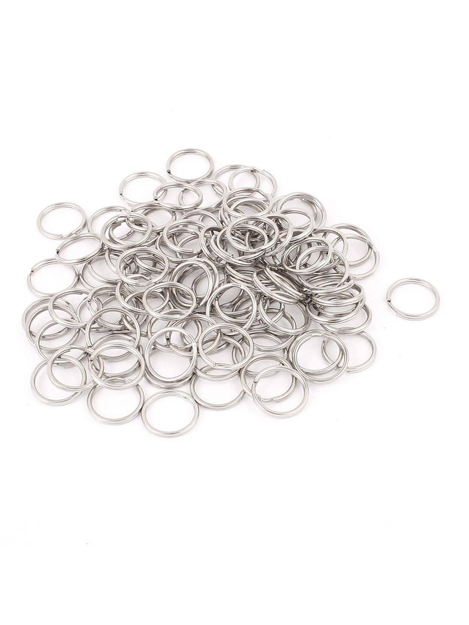 100 PCS 17mm Dia Metal Flat Split Ring Keychain Keyring Loop Silver ...