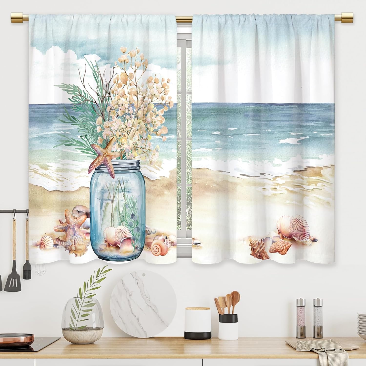 Click here for Ogvkbw Summer Coastal Kitchen Curtains - Starfish... prices