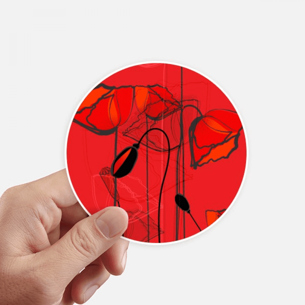 Red Flowers Art Line Painting Corn Sticker Round Wall Suitcase Laptop ...