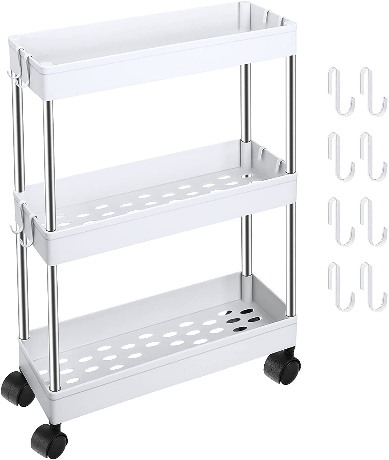 3 Tier Slim Storage Shelves Cart Rolling Utility Cart Mobile Shelving ...