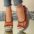 Brown Women Height Increase Wedge Heel Sandals Peep Toe Strap Plus Size ...