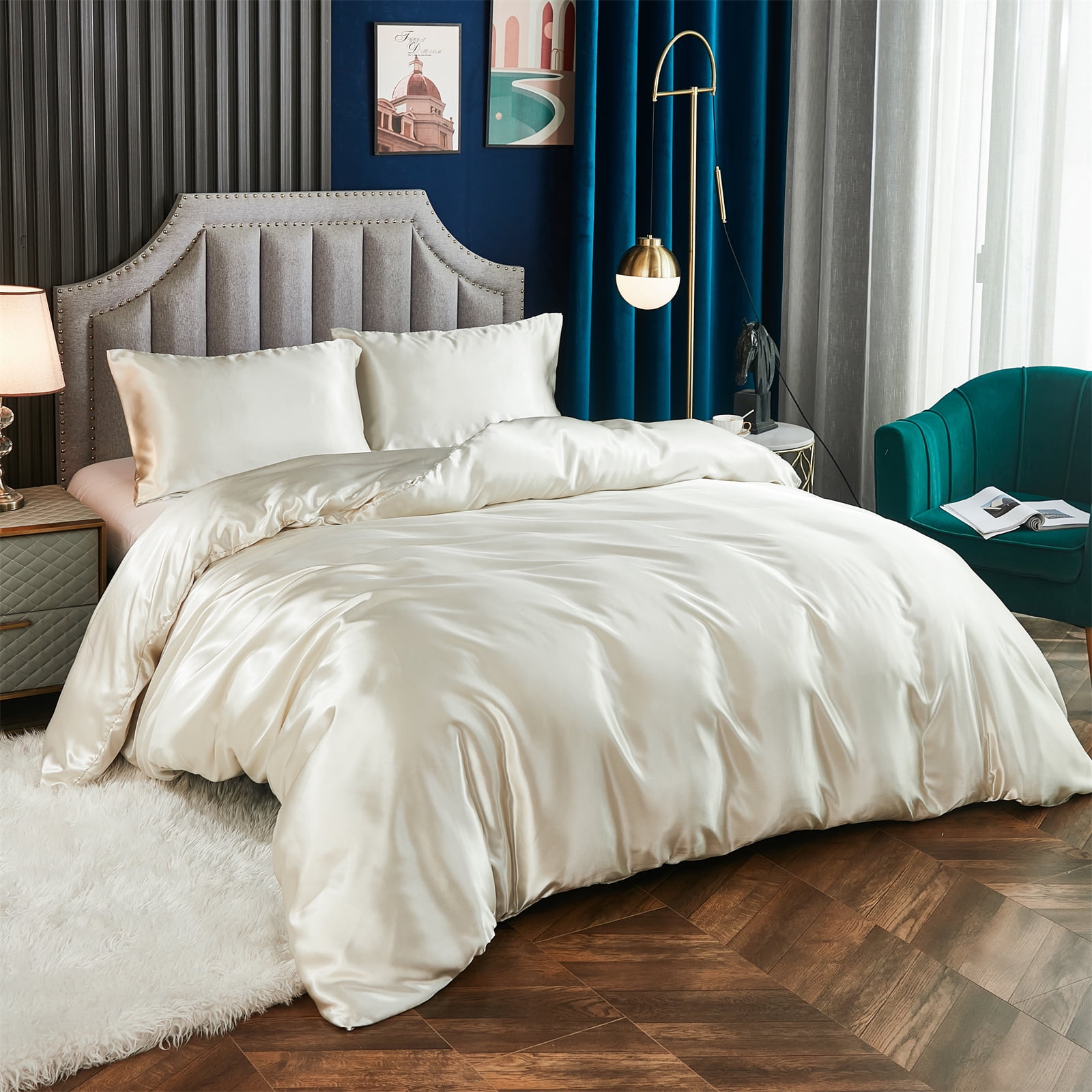 Move Over Beige Grey Duvet Cover Set Twin Silk like Satin Bedding Sets ...