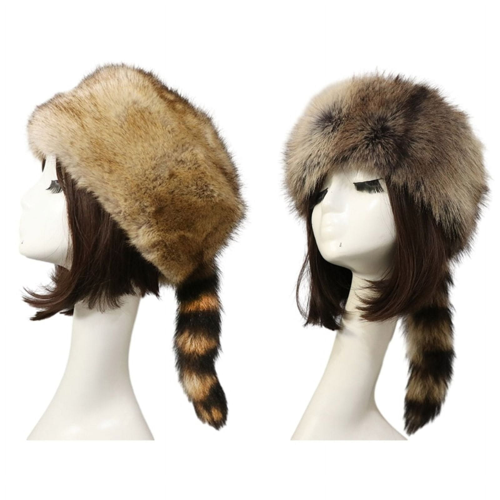 Junxin Plush Russian Style Flat Top Hat Winter Mongolian Hat Thicken Plush Raccoon Tail Hat For Adult Teens Keep Warm Hat Wholesale Other