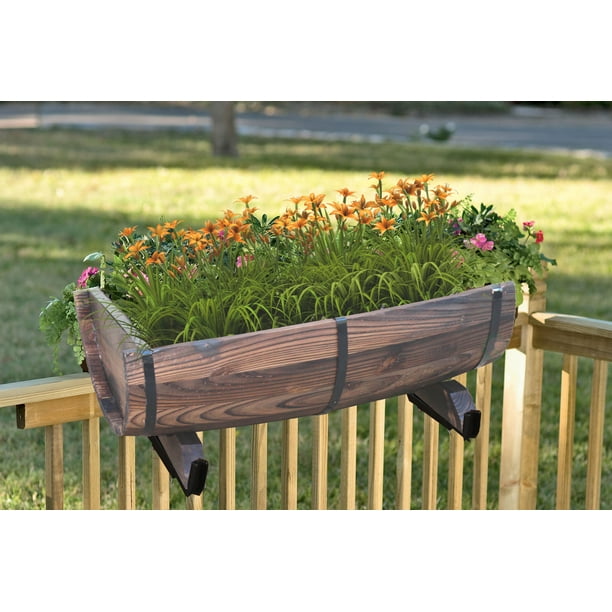 Half Barrel Adjustable Deck Railing Planter 20 inch - Walmart.com
