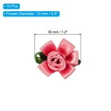 Uxcell Mini Satin Ribbon Roses Small Rosettes Fabric Flowers with Green ...