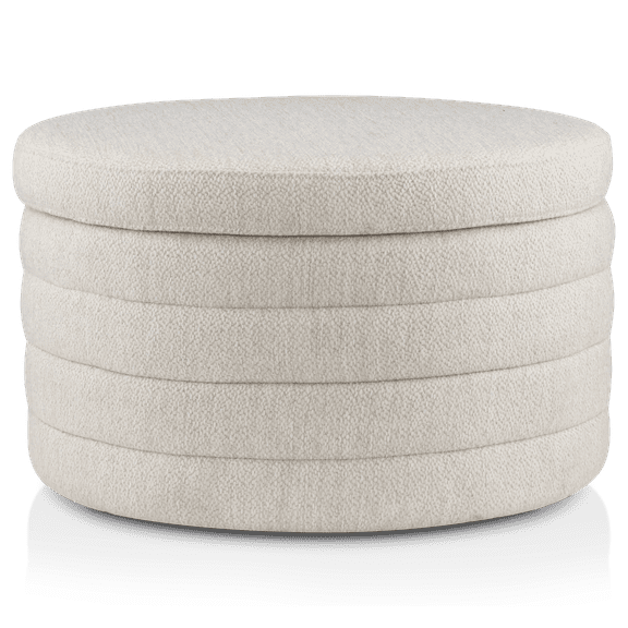 Bouclair Oatmeal Round Storage Fabric Ottoman