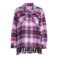 Time and Tru Women's Plaid Fringe Shacket with Snap Front - Walmart.com
