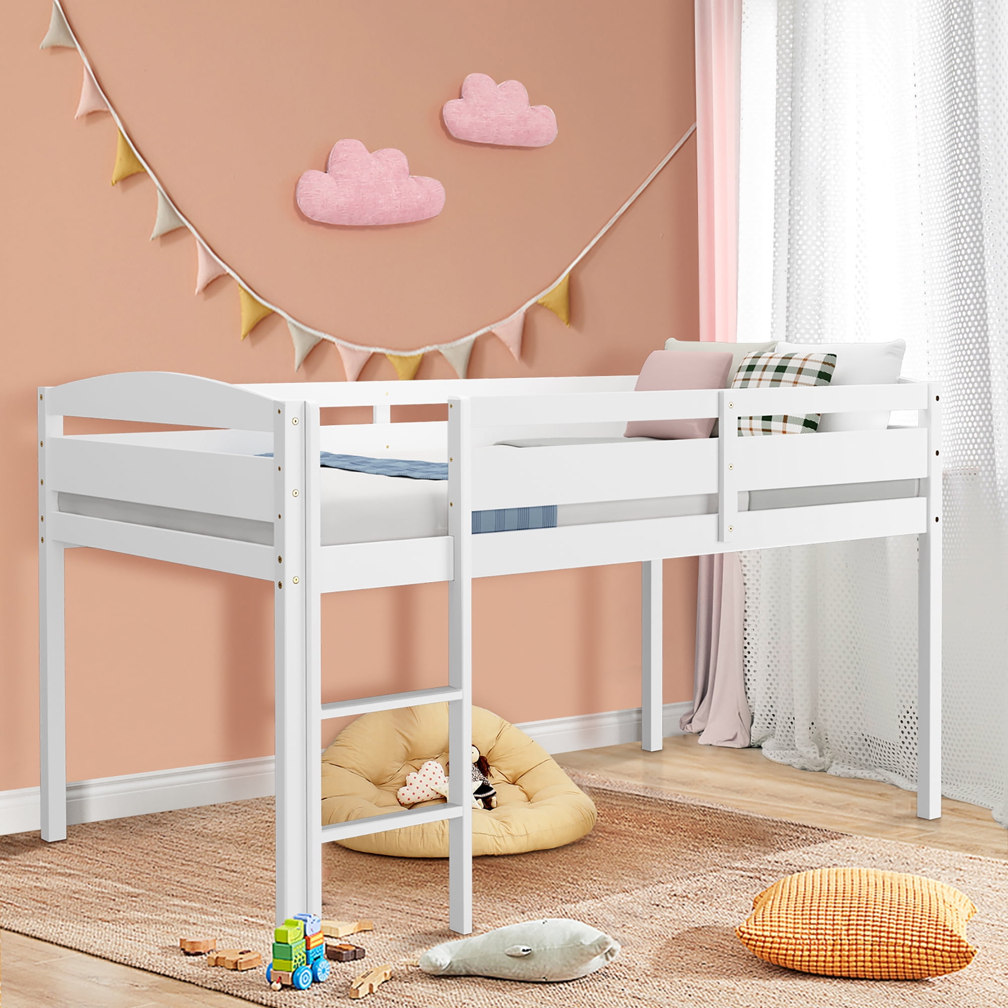 Click here for Gymax Twin Size Loft Bed Wooden Slats Support Loft... prices