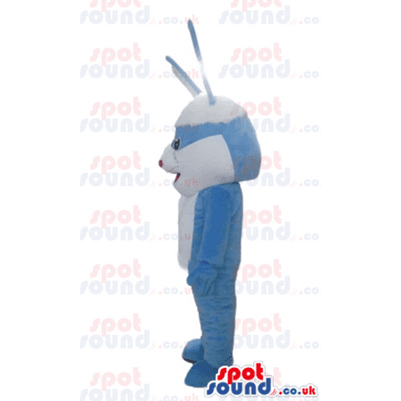 Smiling light-blue and white rabbit with a small red nose - Mascots ...