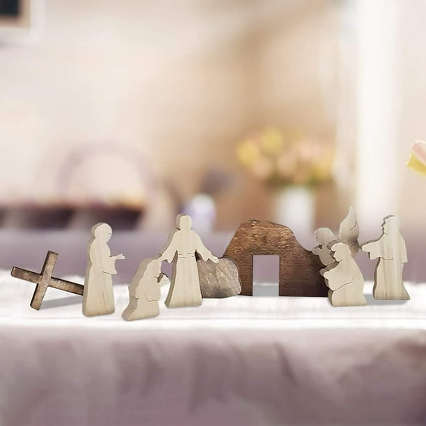 KSCD Easter Scene Wooden Decoration, Spring Easter Risen Christ ...