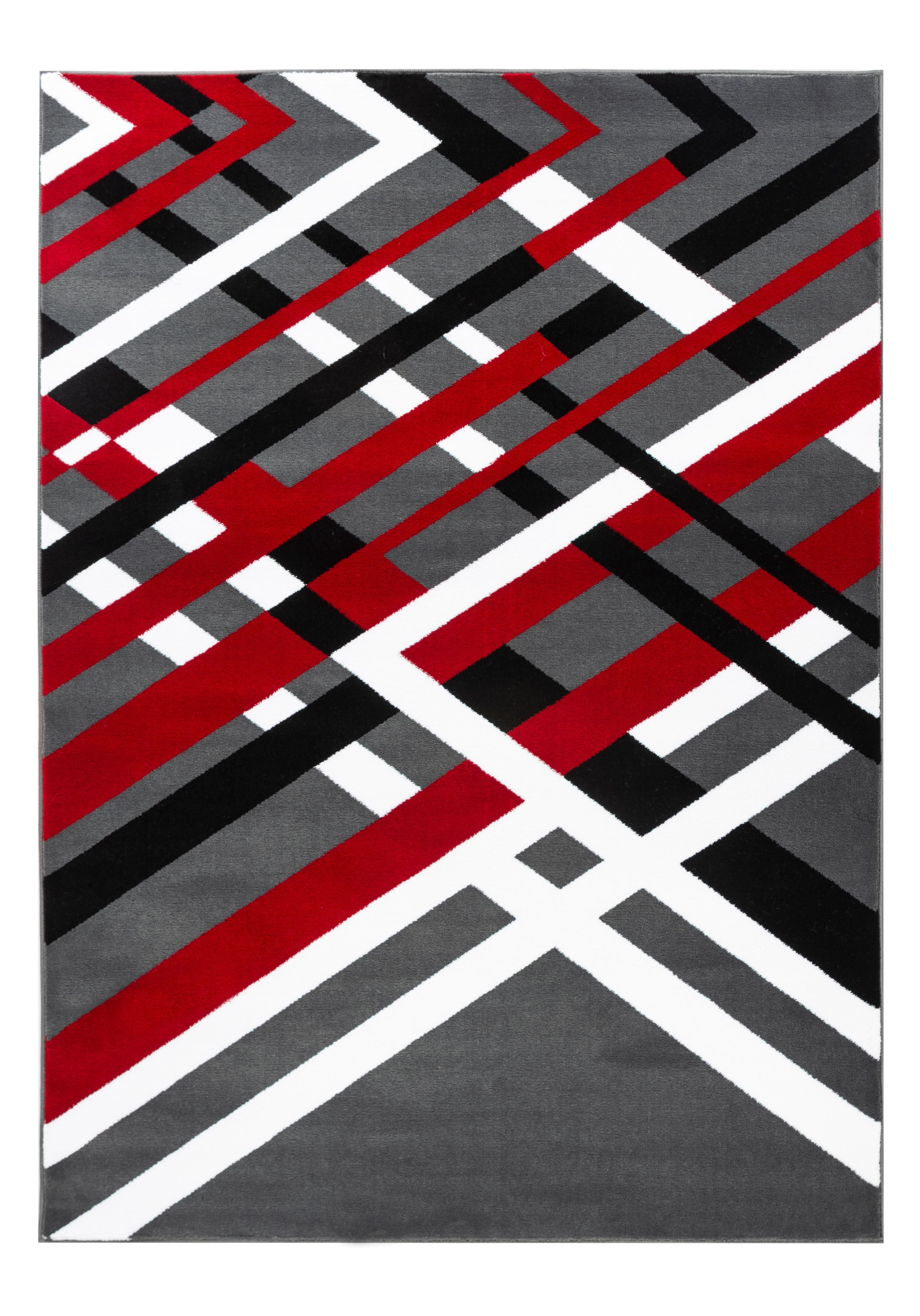 Summit Collection - Modern Abstract Gray, Black, Red and White Area Rug ...
