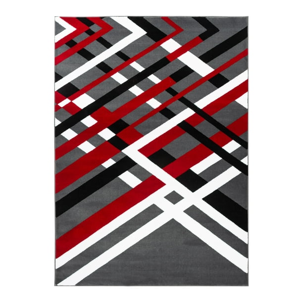 Summit Collection - Modern Abstract Gray, Black, Red and White Area Rug ...