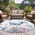 5ft Round Rug, Whale Coastal Non-Skid Rubber Backing Large Area Rugs ...