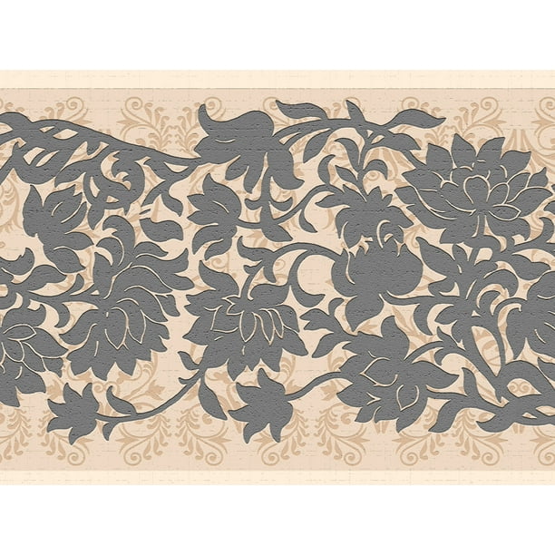 Dundee Deco's Peel and Stick Wallpaper Border - Floral Grey Flowers ...
