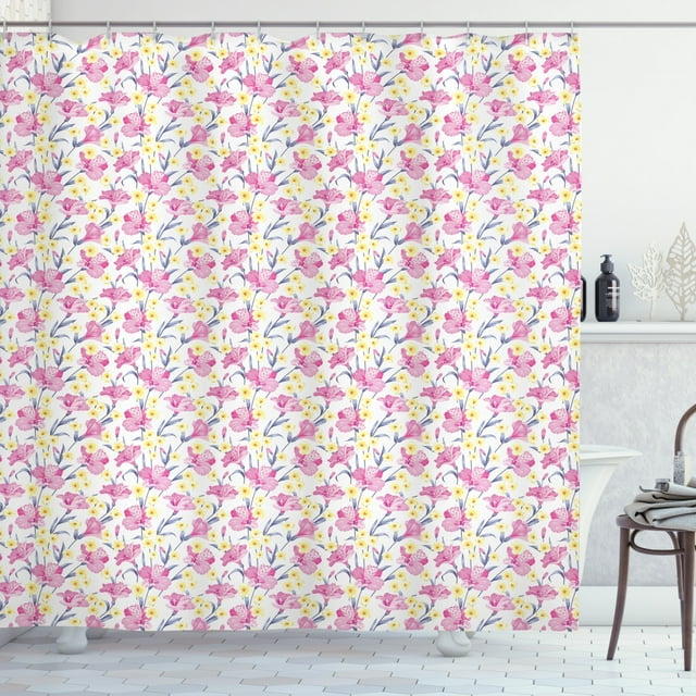 Ambesonne Tropical Shower Curtain Plumeria And Pink Hibiscus 69wx70