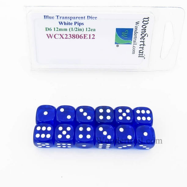 Blue Translucent Dice with White Pips D6 12mm (1/2in) Pack of 12 ...