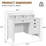 Catrimown Computer Desk with 4 Drawers, Monitor Stand, 47.5 in White ...