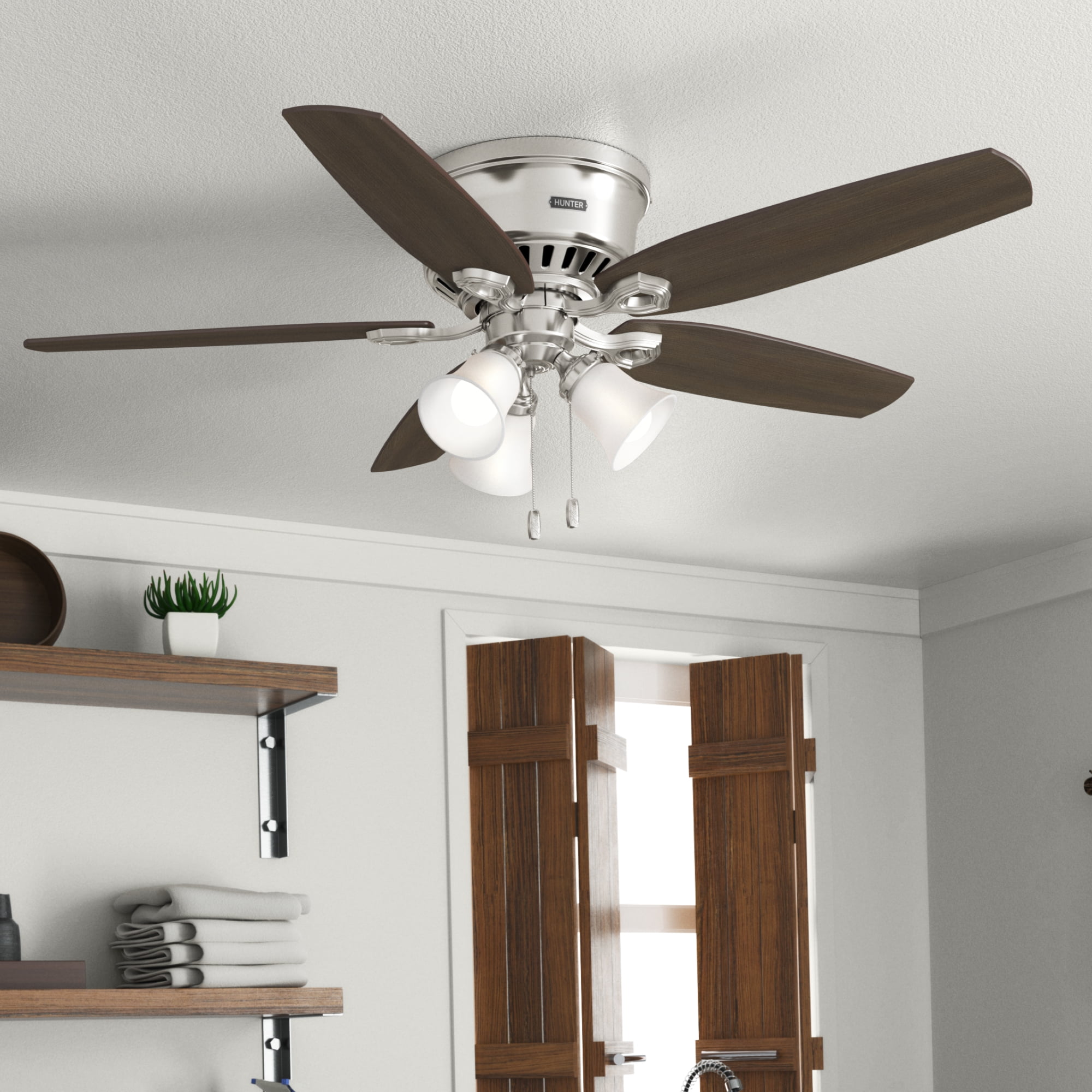 Restored Hunter Fan 52 inch Low Profile Brushed Nickel Indoor Ceiling ...