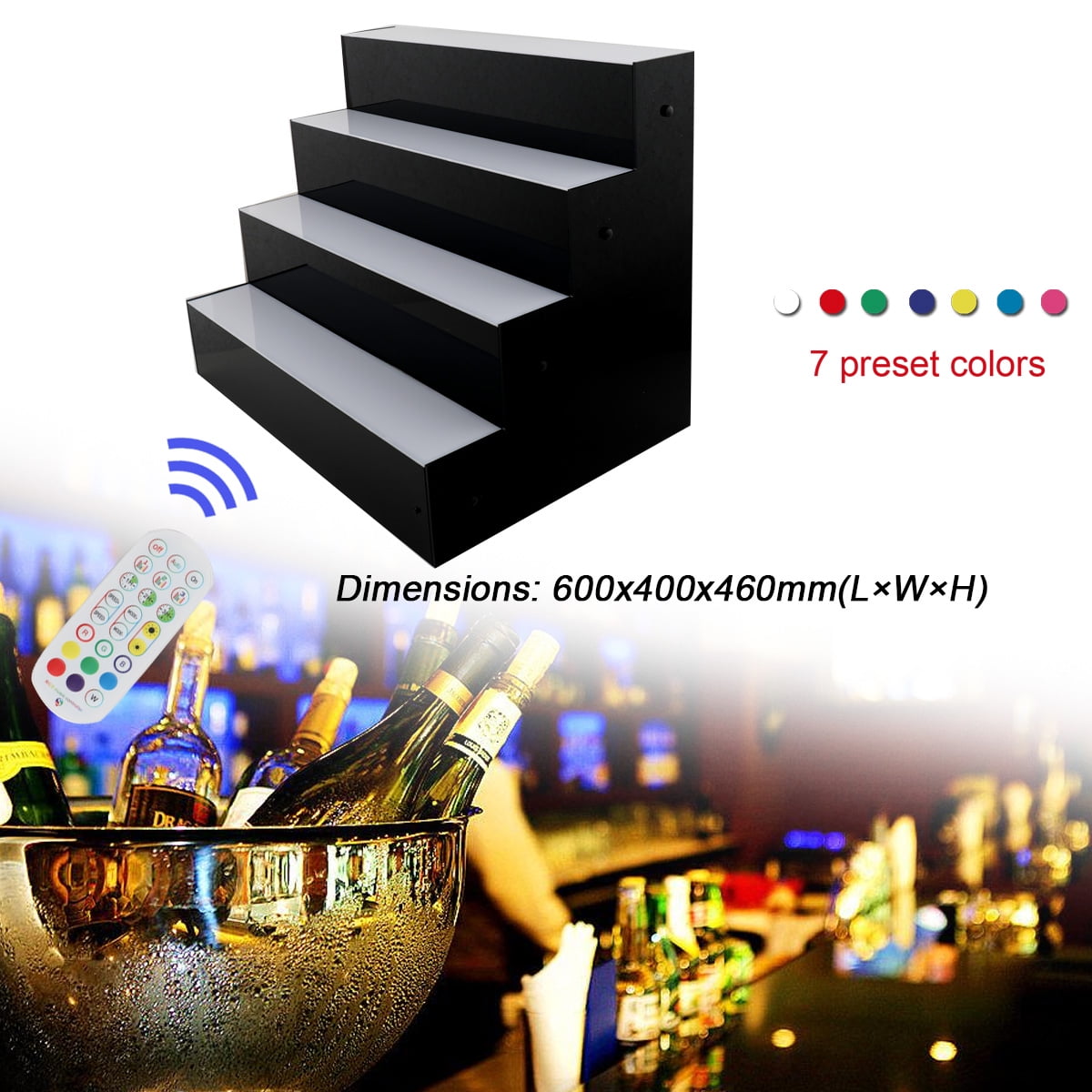 ECUTEE 24 inch 4 Step Tier LED Lighted Shelf Illuminated Liquor Bottle ...