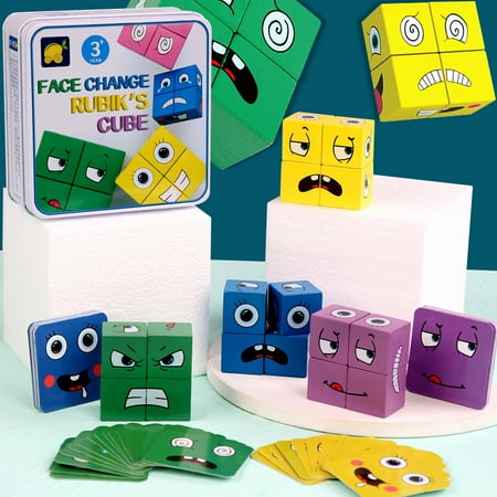 TILIYHELLO Wooden Face Expressions Cube Matching Blocks Game ...
