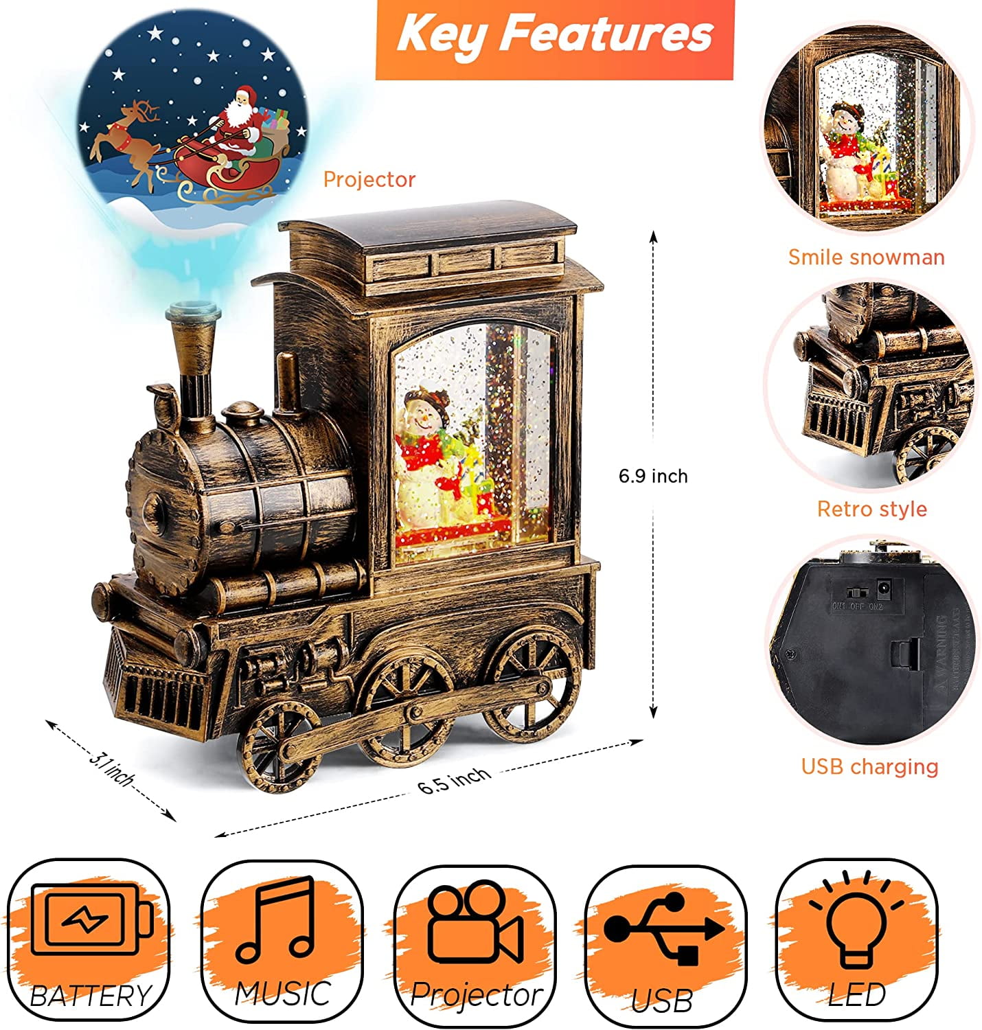 Buy Famistar Christmas Snow Globe Lantern Train with Santa Sleigh ...