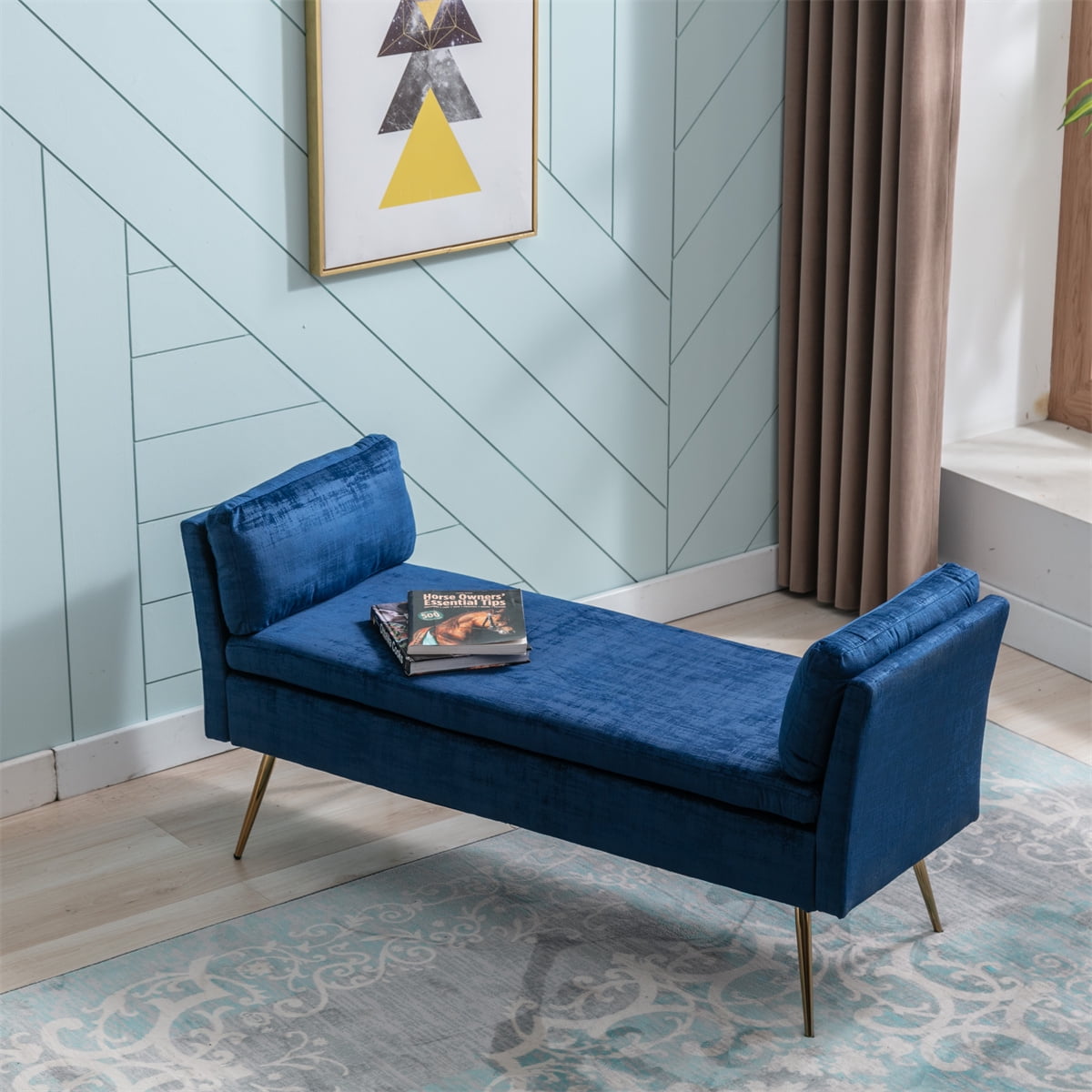 Velvet Accent Bench, Upholstered Living Room Bench with Padded Seat ...