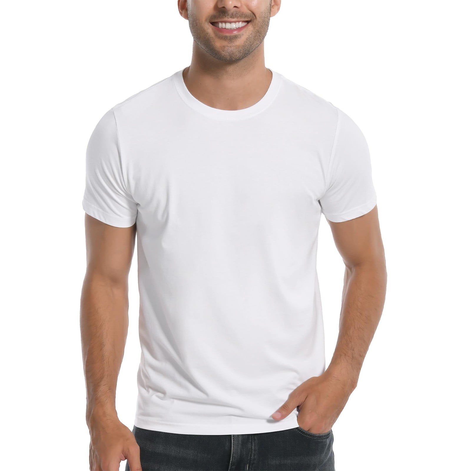 Click here for Xiaowwww Mens T Shirt Soft White Plain Mens Crew N... prices