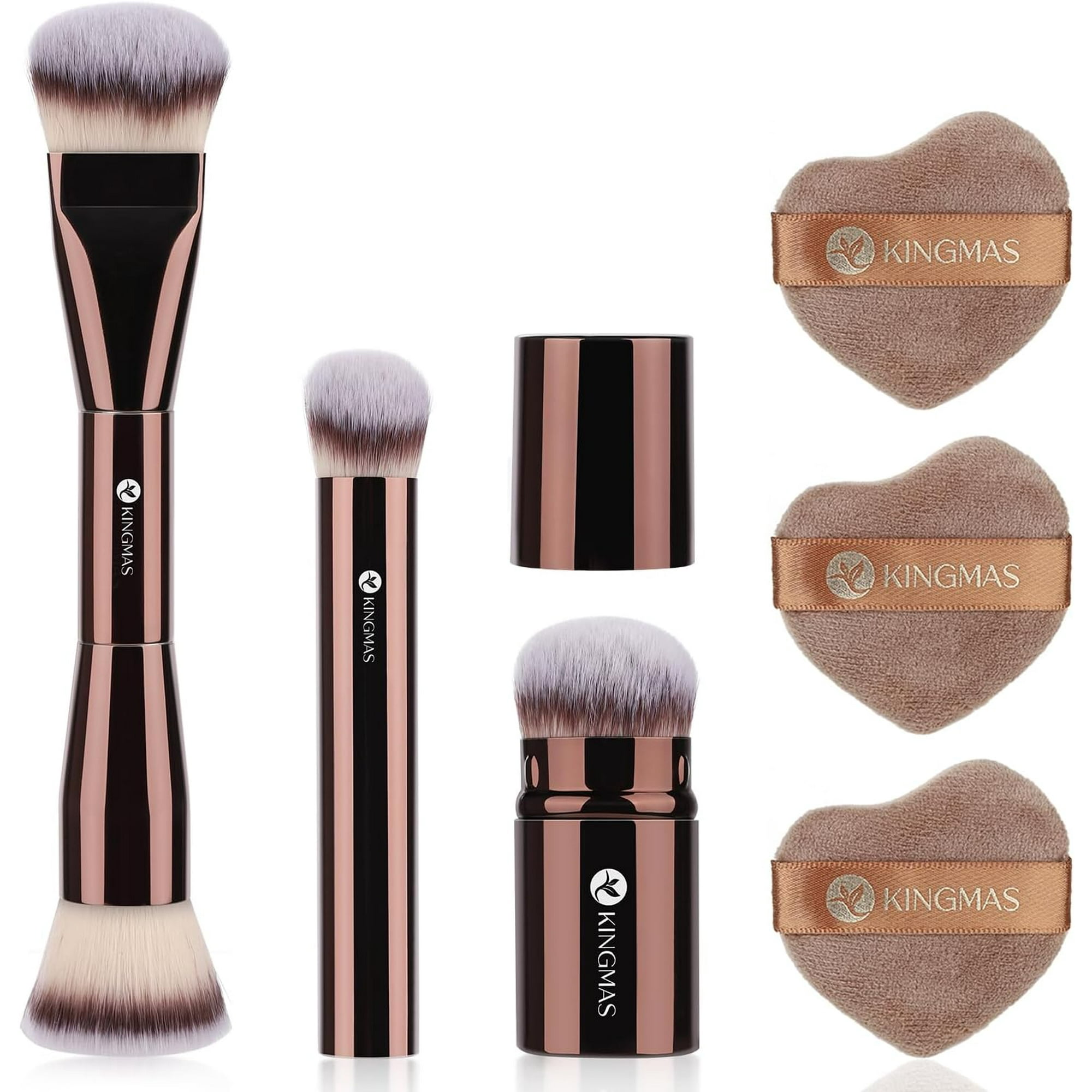 Rejoda-Makeup Brush Powder Puff Set  Foundation Concealer Contour Makeup Brushes  Flawless Kabuki Brush Face Velour Puff For Foundation Blush Bronzer